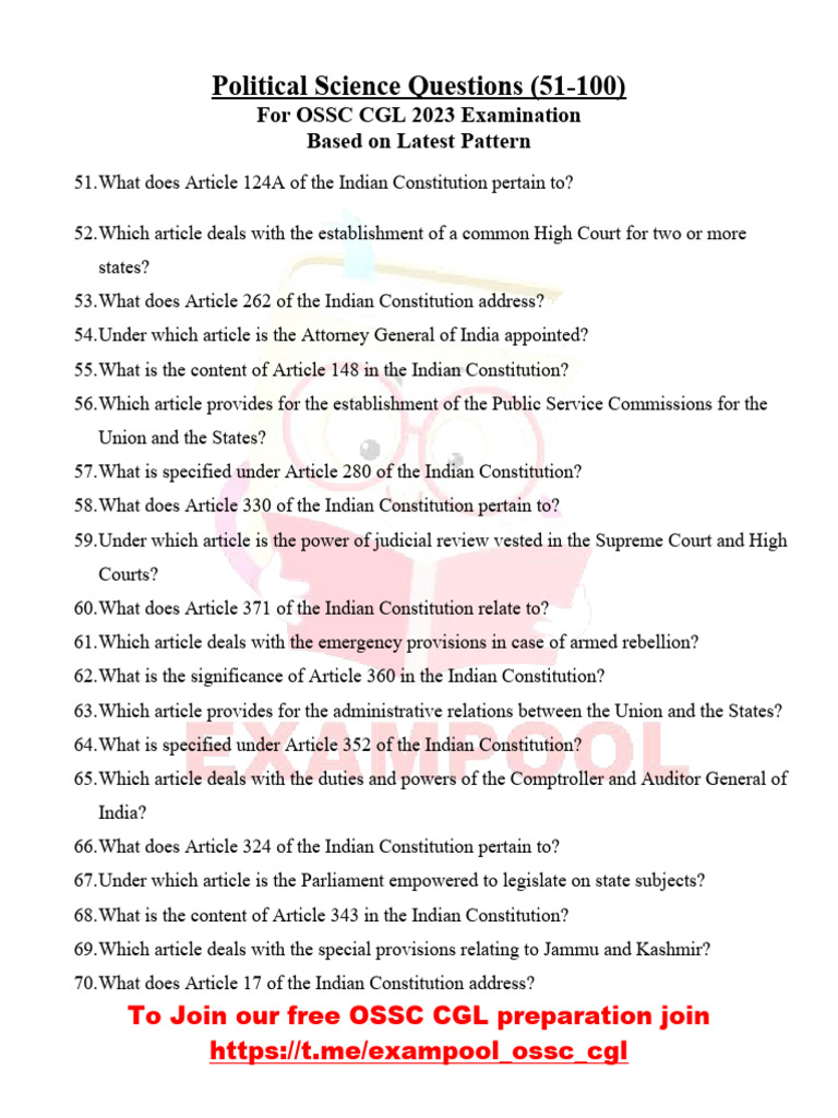 Political Science Questions (51-100) | PDF | Legal Documents | Government