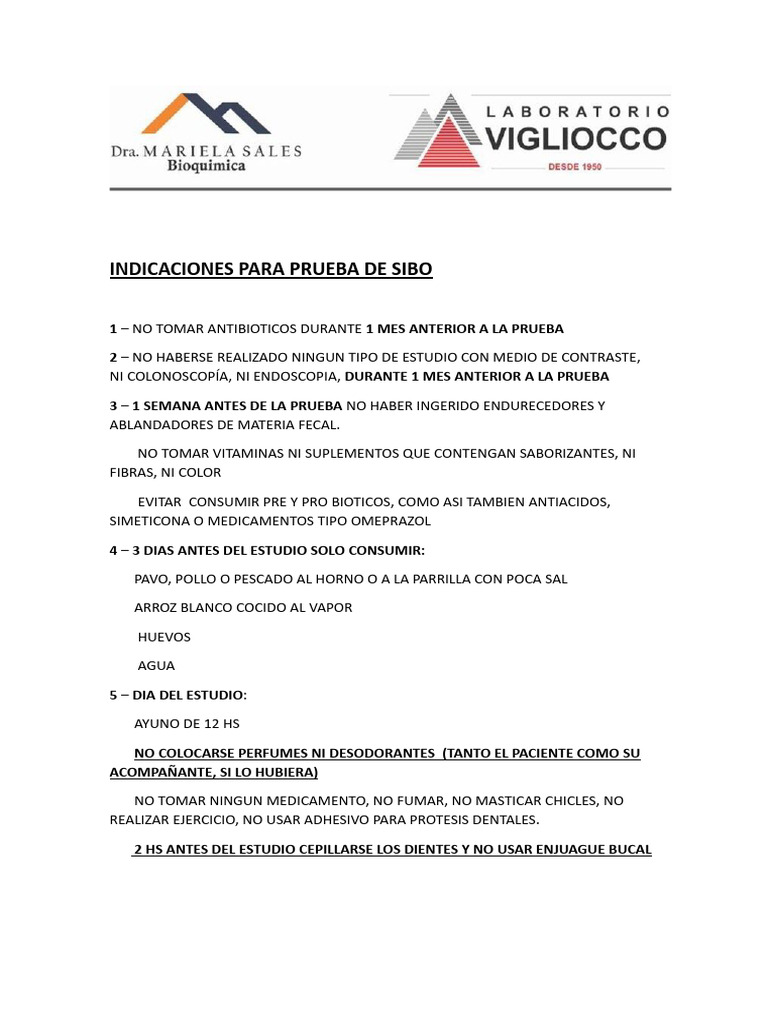 INDICACIONES PARA PRUEBA DE SIBO | PDF