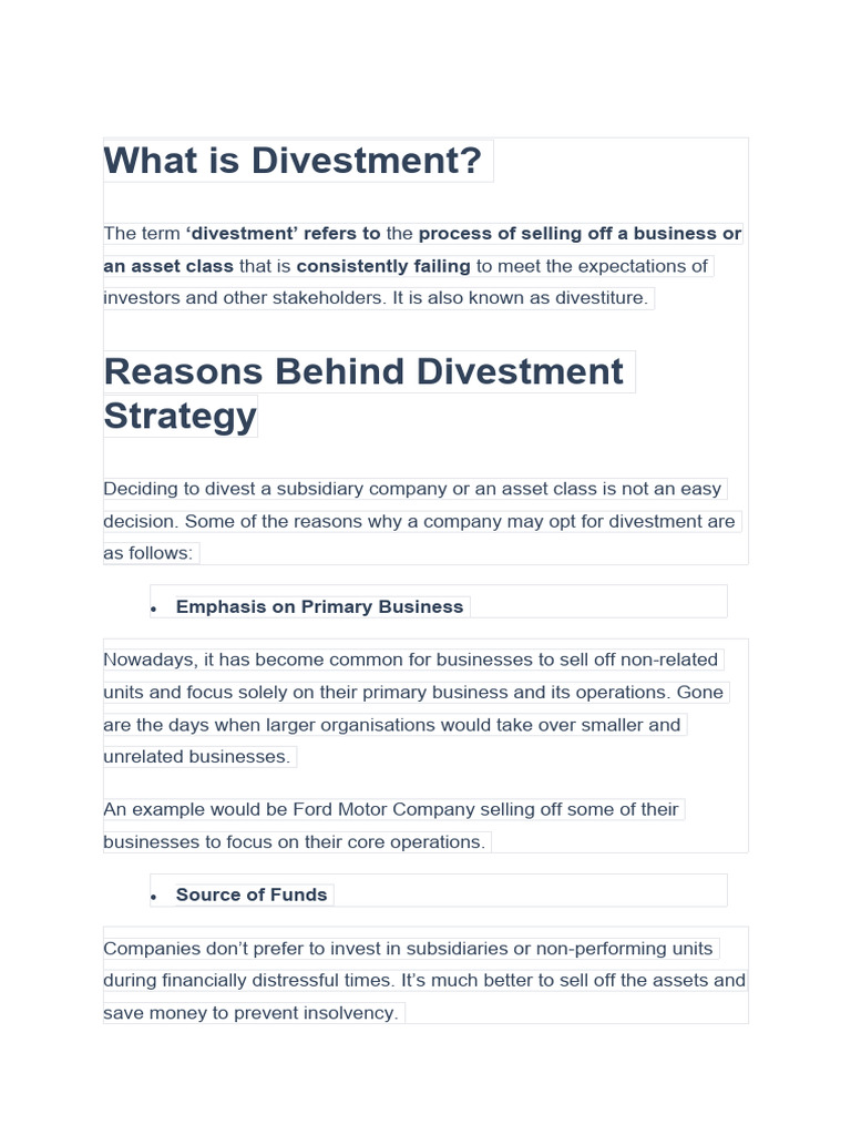 What Is Divestment | PDF | Divestment | Investing