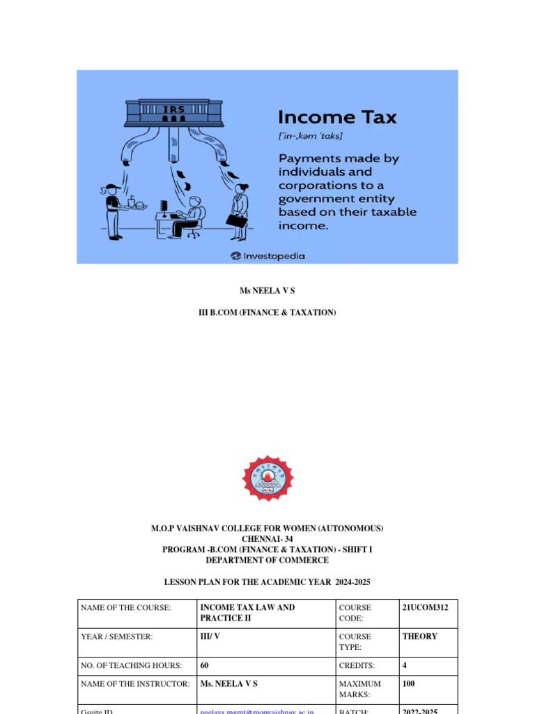 Income Tax Law and Practice II Plan | PDF | Taxes | Capital Gain