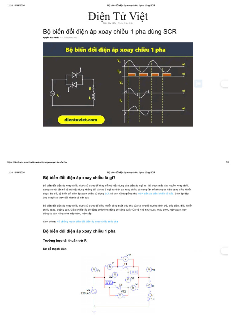 Bộ Biến Đổi Điện Áp Xoay Chiều 1 Pha Dùng SCR | PDF