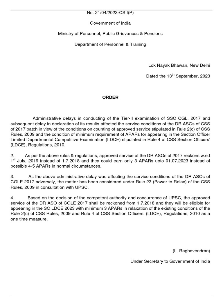 ASO Promotion Relaxation Order 2023 | PDF | Governance | Public ...