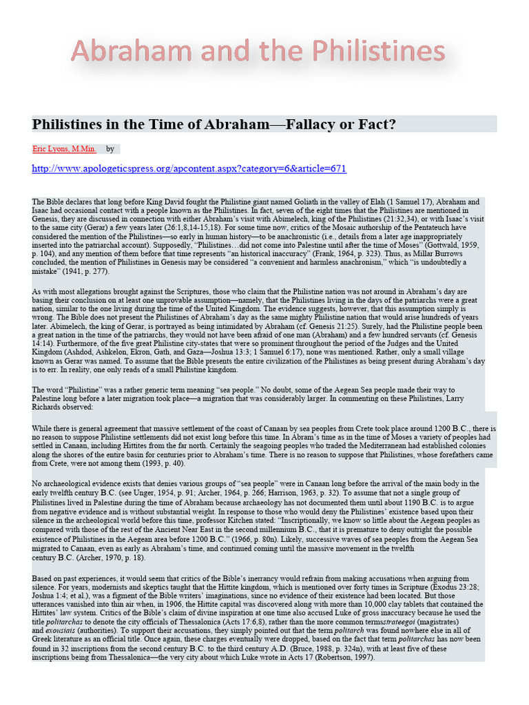 Abraham and The Philistines | PDF | Philistines | Abraham