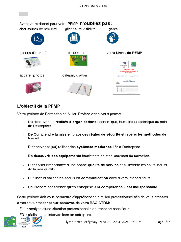 Consignes PFMP 2024 | PDF | Véhicules | Transport