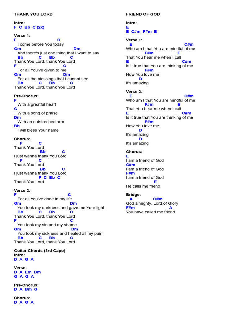 Thank You Lord, Friend of God, Bag-Oha Ginoo, Through It All | PDF ...