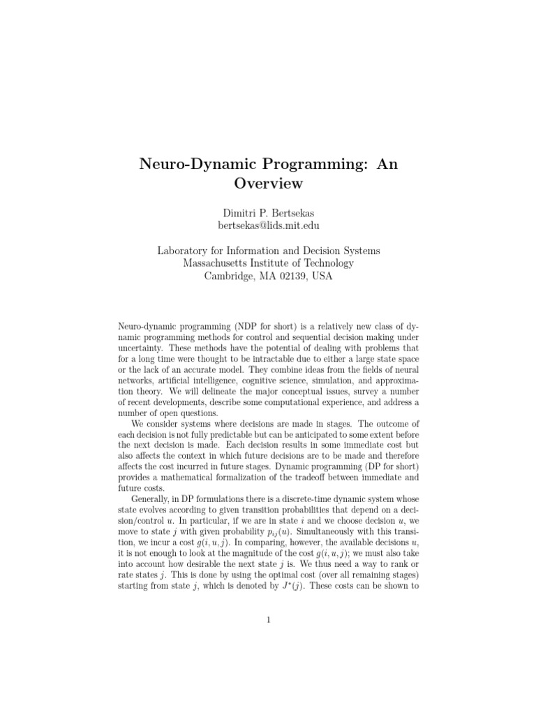 Neuro-Dynamic Programming An Overview Dimitri P. Bertsekas | PDF | Mathematical Optimization ...