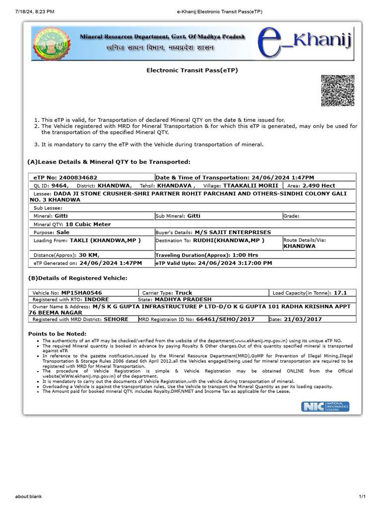 E-Khanij - Electronic Transit Pass (eTP) ... 1 | PDF | Transport
