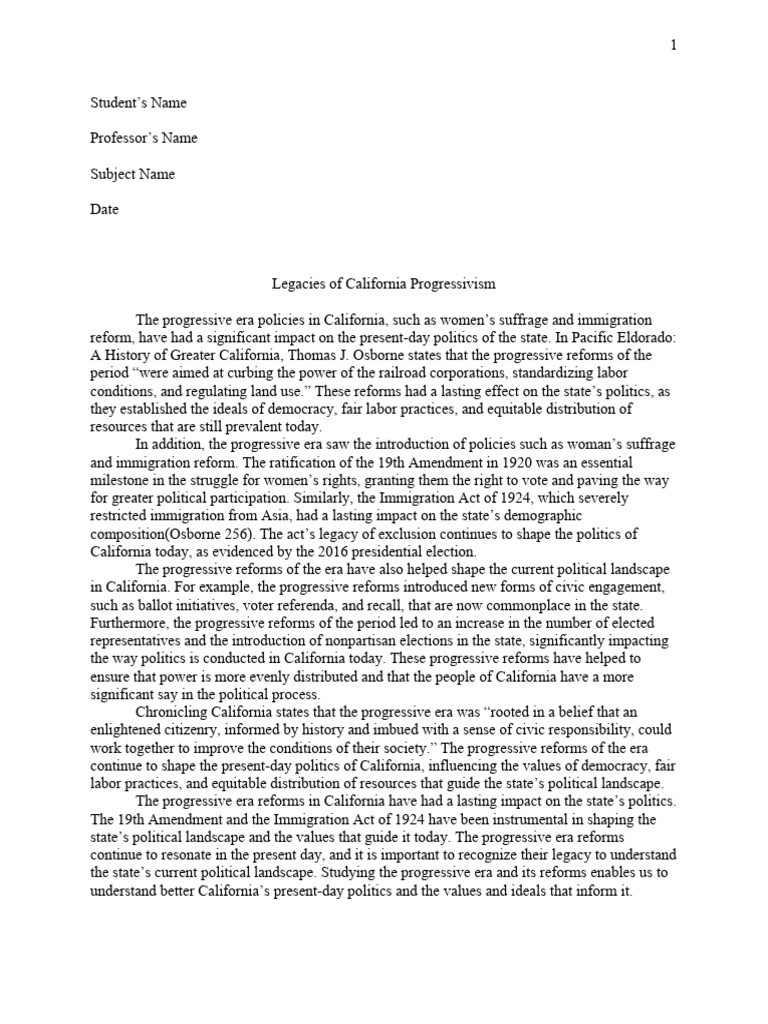 California Progressivism's Lasting Impact | PDF | Progressive Era ...
