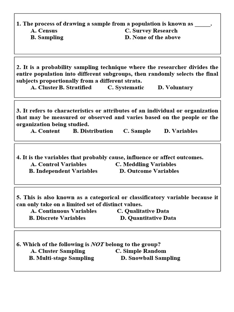 Quiz 2 Quarter 1 | PDF | Sampling (Statistics) | Research Methods