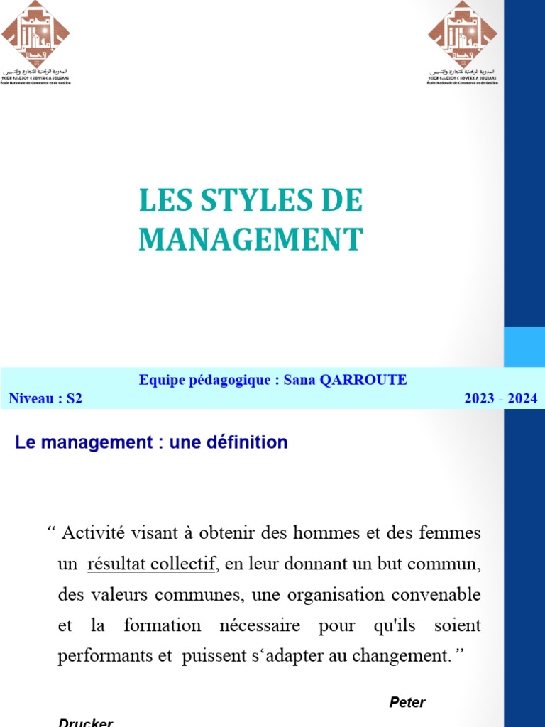Les Styles de Management - s2_2023-2024 | PDF | Business | Motivation