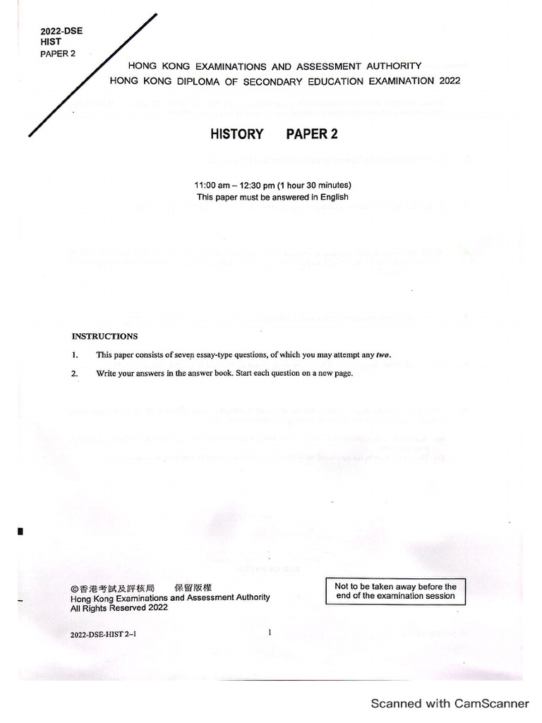 2022 DSE History Paper 2 | PDF