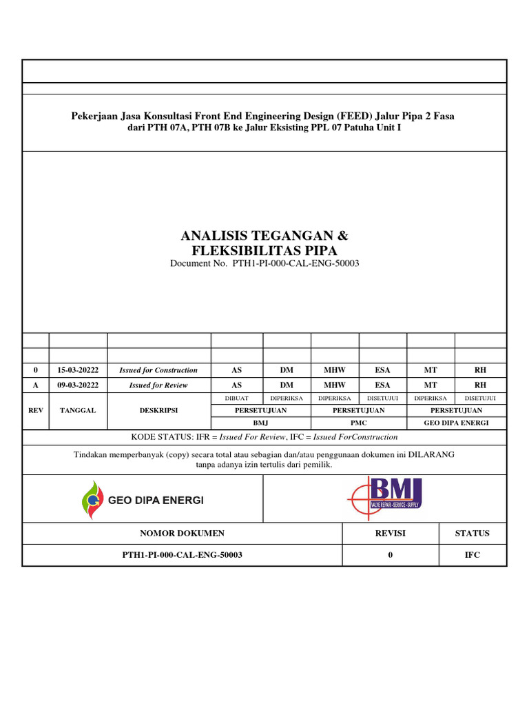 Analisis Tegangan Pipa FEED Patuha | PDF