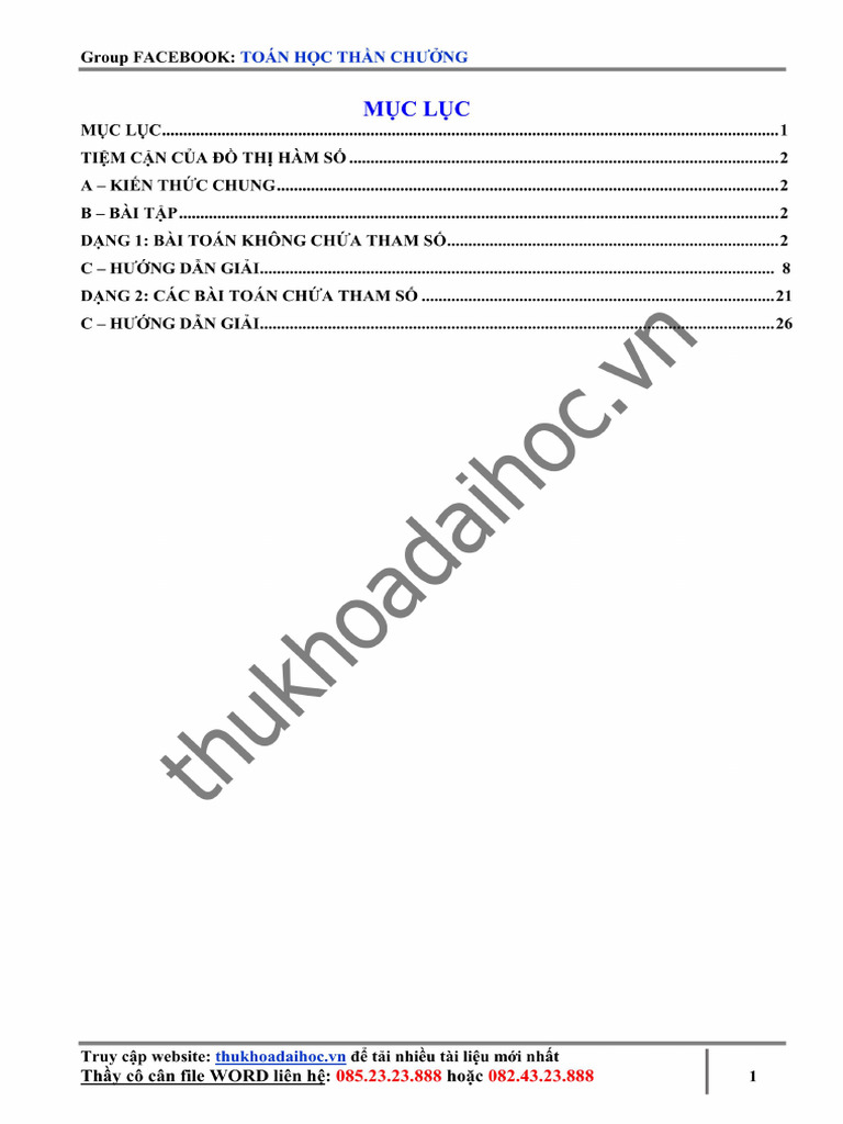 Tiem Can Do Thi Cua Ham So. Bai Toan Chua Tham So | PDF