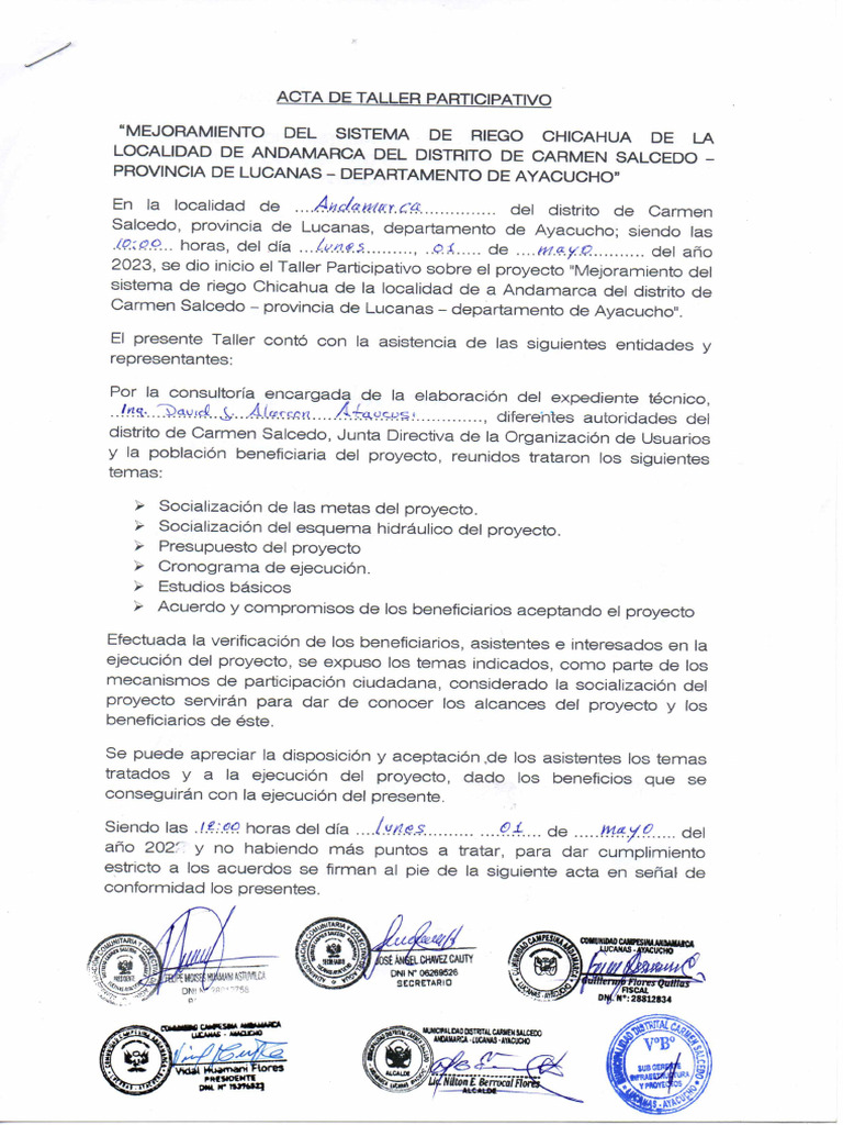 2.0 Acta de Talleres de Capacitación | PDF