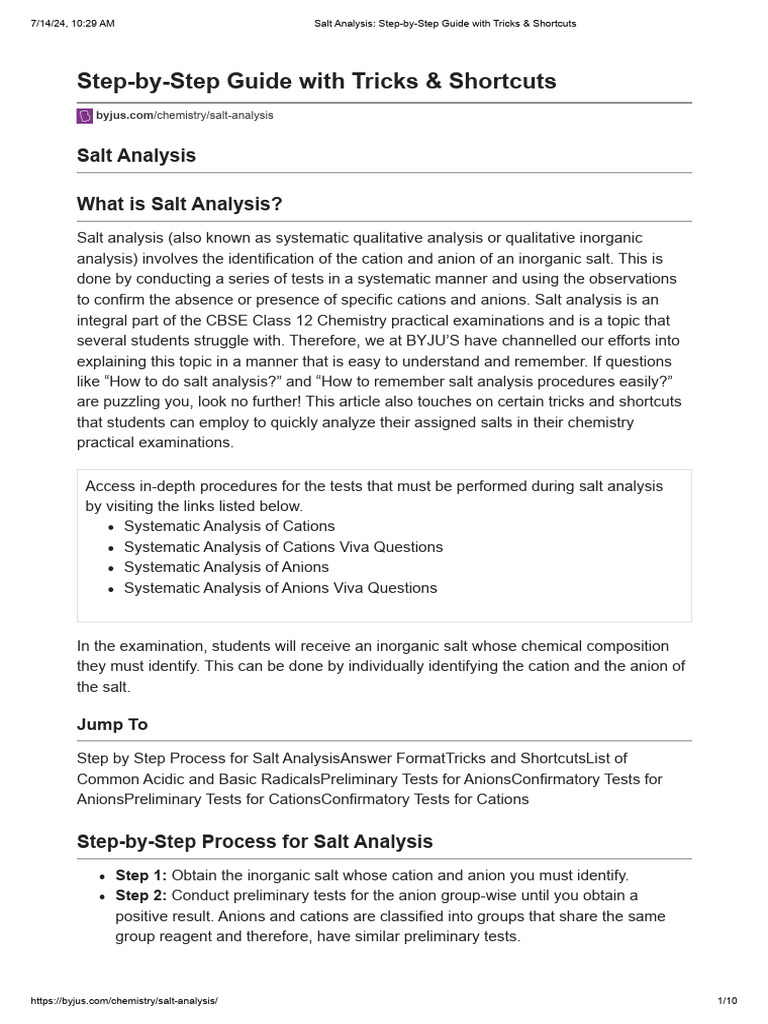 Salt Analysis Guide: Steps & Tips | PDF | Salt (Chemistry) | Ammonium