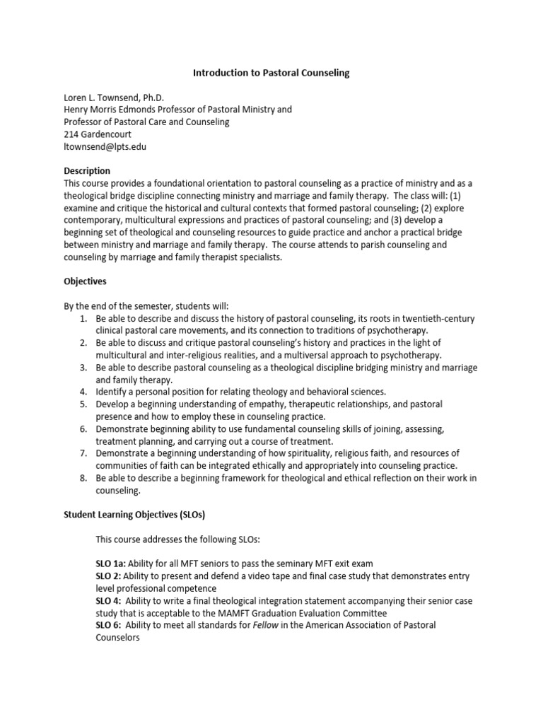 Introduction To Pastoral Counseling | PDF | Psychotherapy | Counseling ...