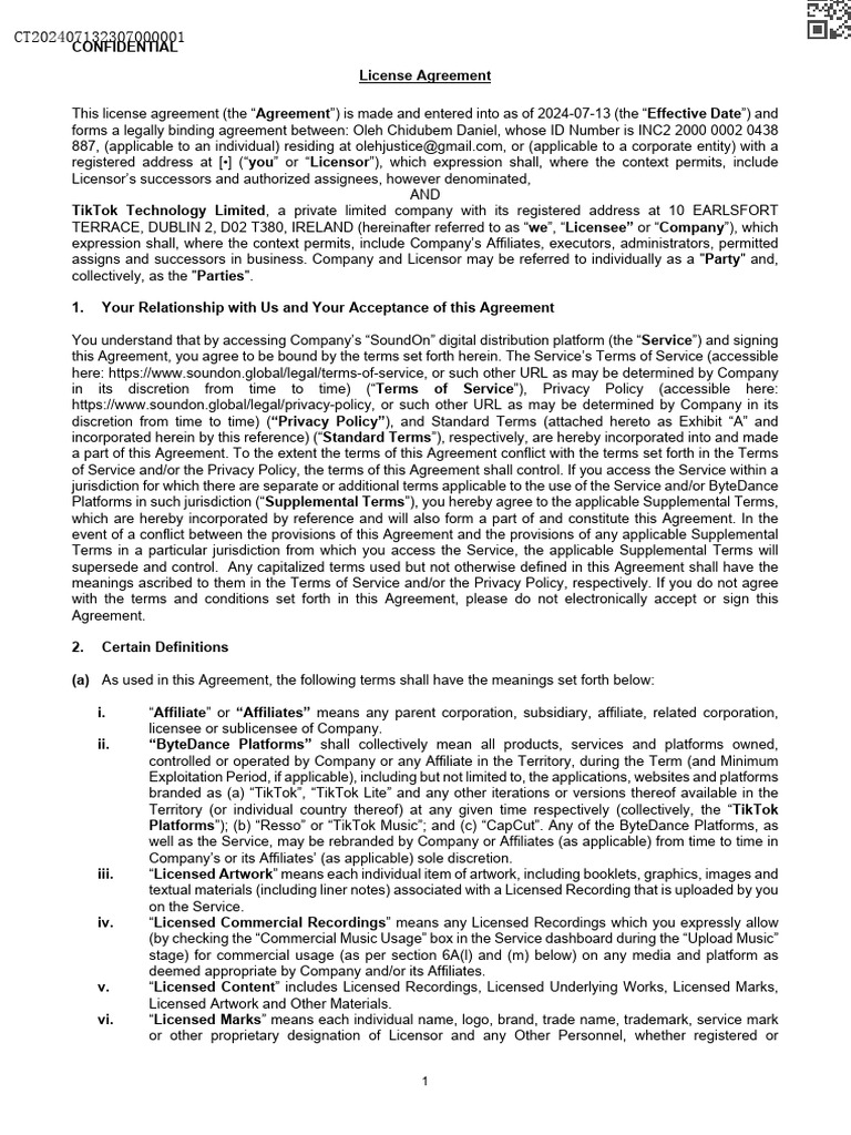 CT202407132307000001-1-SoundOn License Agreem | PDF | License | Royalty ...