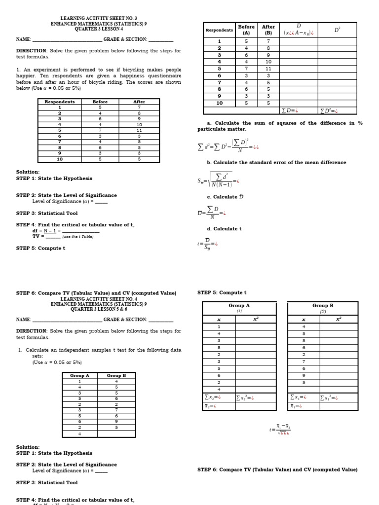 Q3 - Learning Activity Sheet No 3 & 4 | PDF | Statistics | Statistical Analysis