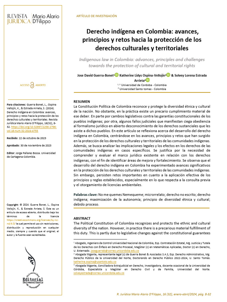 Derecho Indígena en Colombia: Avances, Principios y Retos Hacia La ...