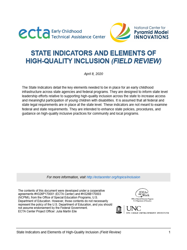 State Indicators and Elements of High-Quality Inclusion | PDF ...