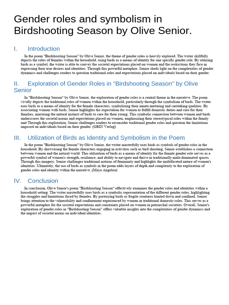 Gender Roles in Olive Senior's Poem | PDF | Gender Role | Gender