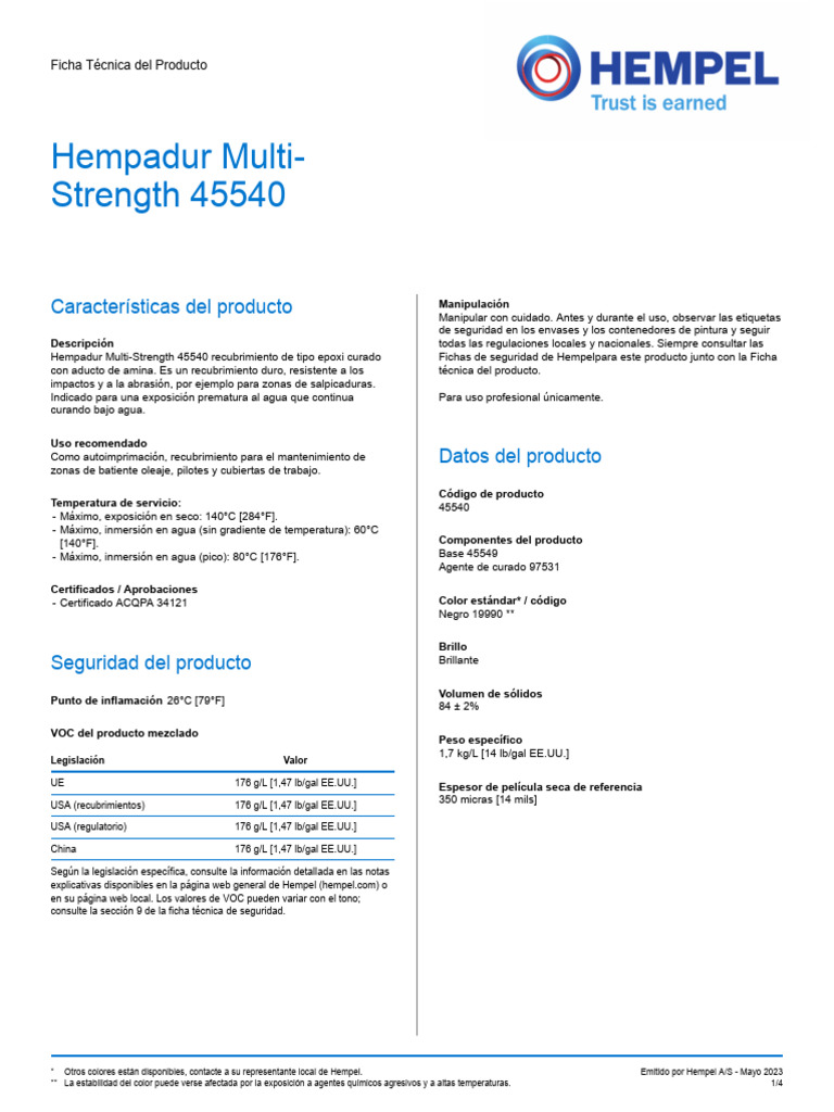 Hempadur Multi-Strength 45540: Características | PDF | Agua