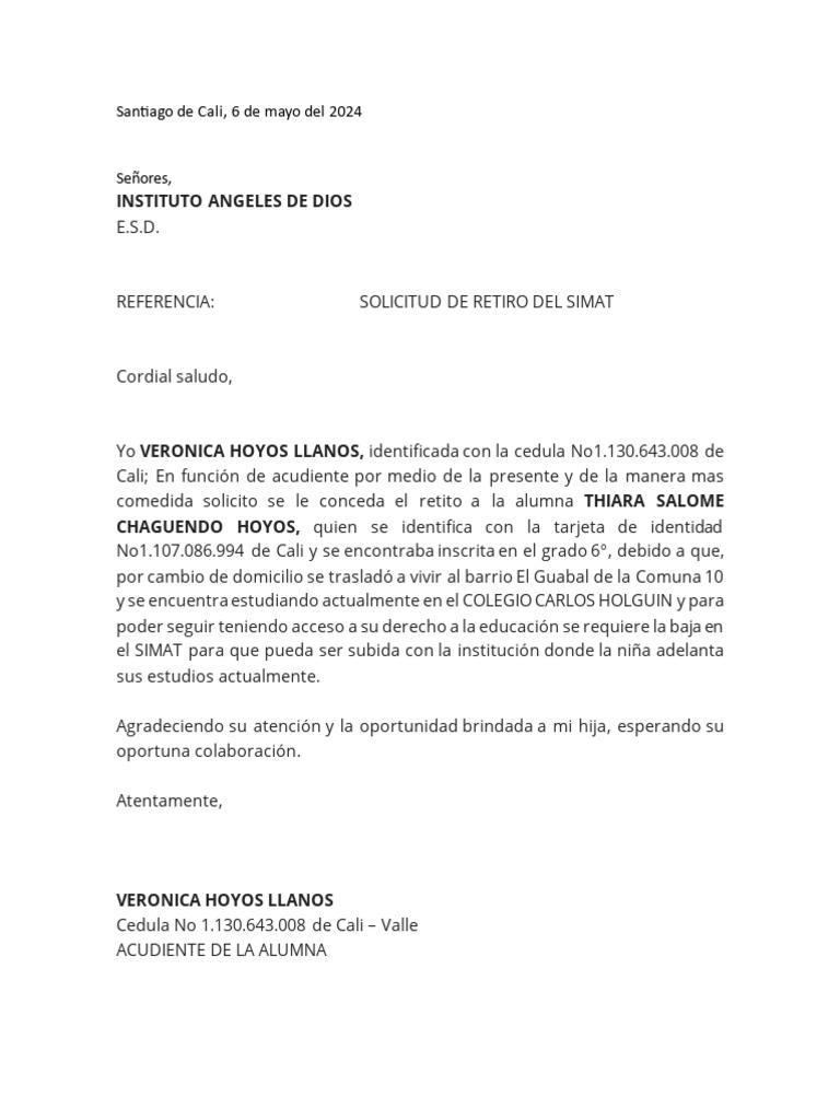 Solicitud Baja Del Simat Acudiente | PDF