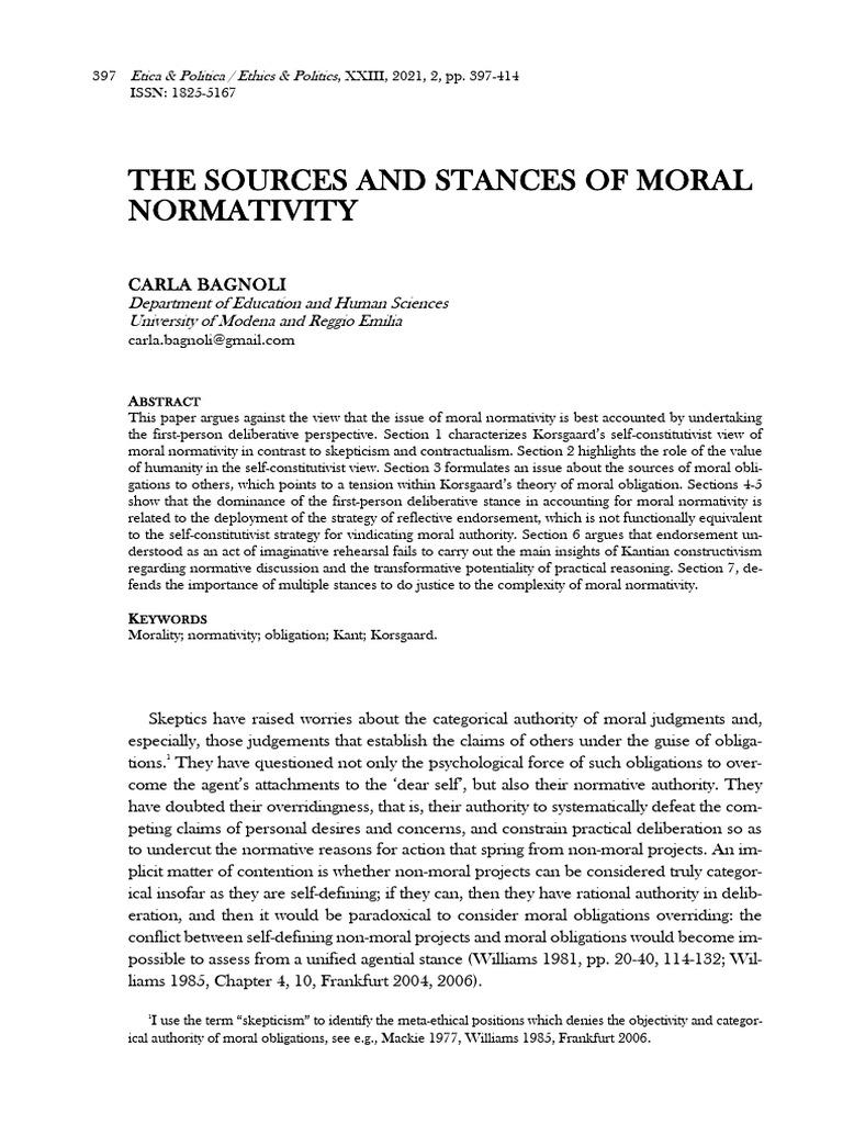 Moral Normativity: A Critical Analysis | PDF | Rationality | Reason