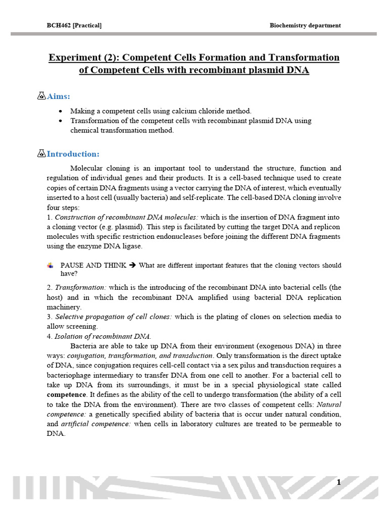 2_competent_cells_formation_and_transformation_of_competent_cells_with_plasmid_dna | PDF ...