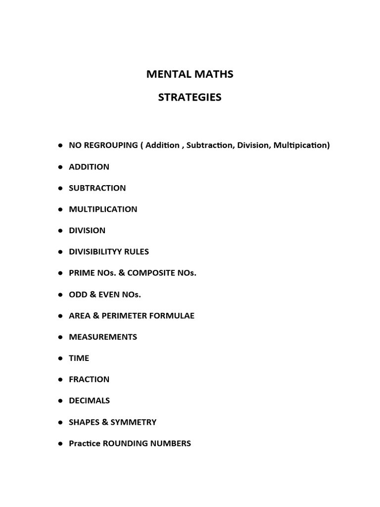 Mental Maths Practice Sheet | PDF | Division (Mathematics) | Numbers