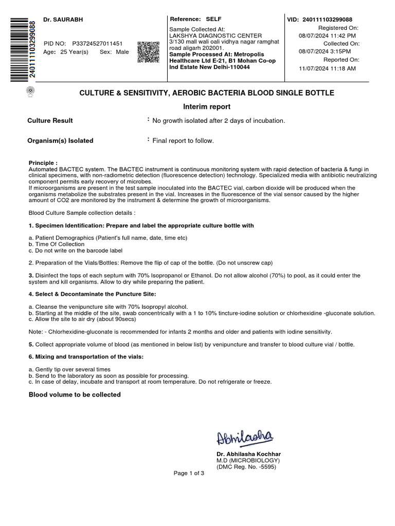 Blood Culture & Sensitivity Report Summary | PDF | Life Sciences ...