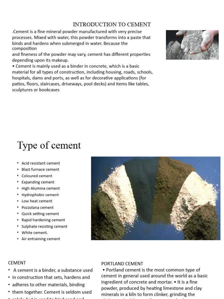 Types and Uses of Cement | PDF | Technology & Engineering