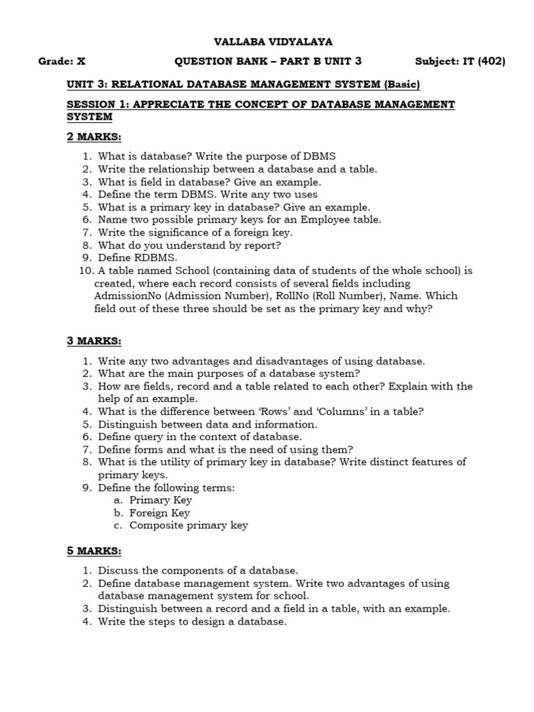 31 Aug It GR X Unit 3 RDBMS | PDF | Relational Database | Databases