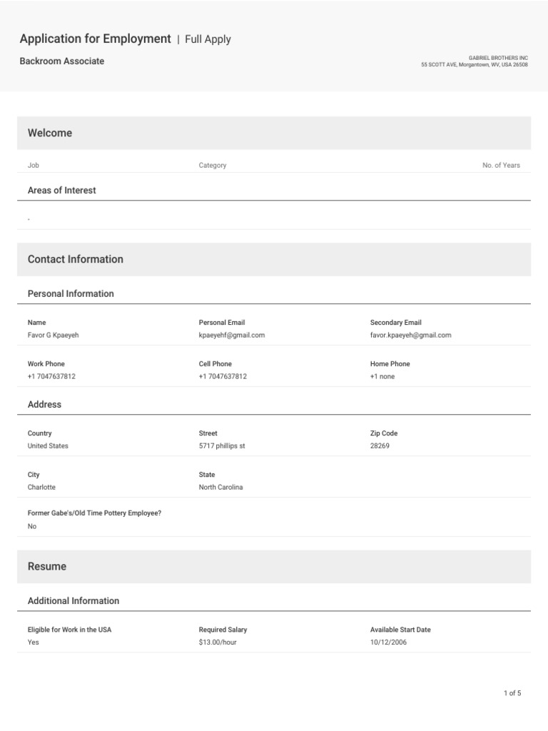 Job Application for Backroom Associate | PDF | Employment | Justice