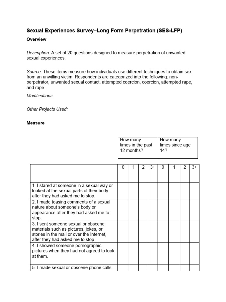 Sexual Experiences Survey Perpetrator Measure | PDF | Rape | Consciousness
