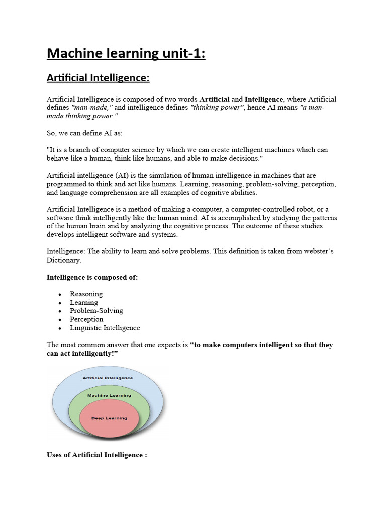 ML Unit-1 | PDF | Deep Learning | Artificial Neural Network