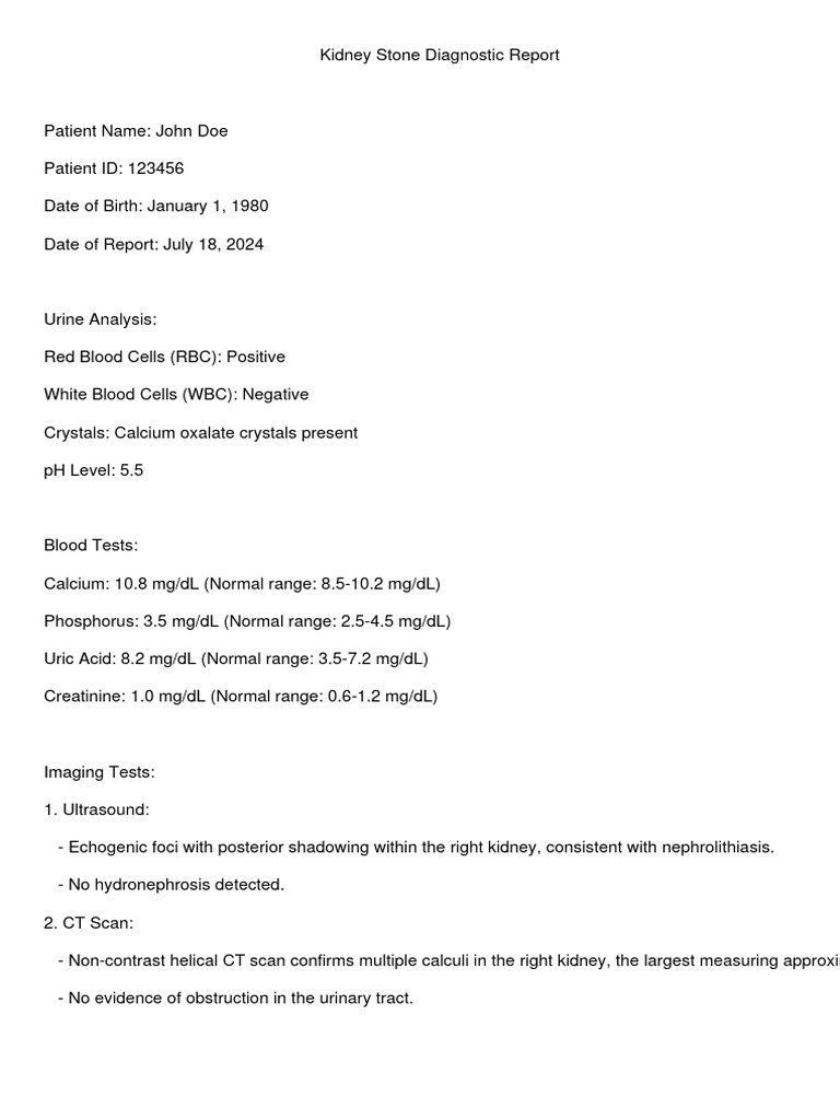 Kidney Stone Report | PDF
