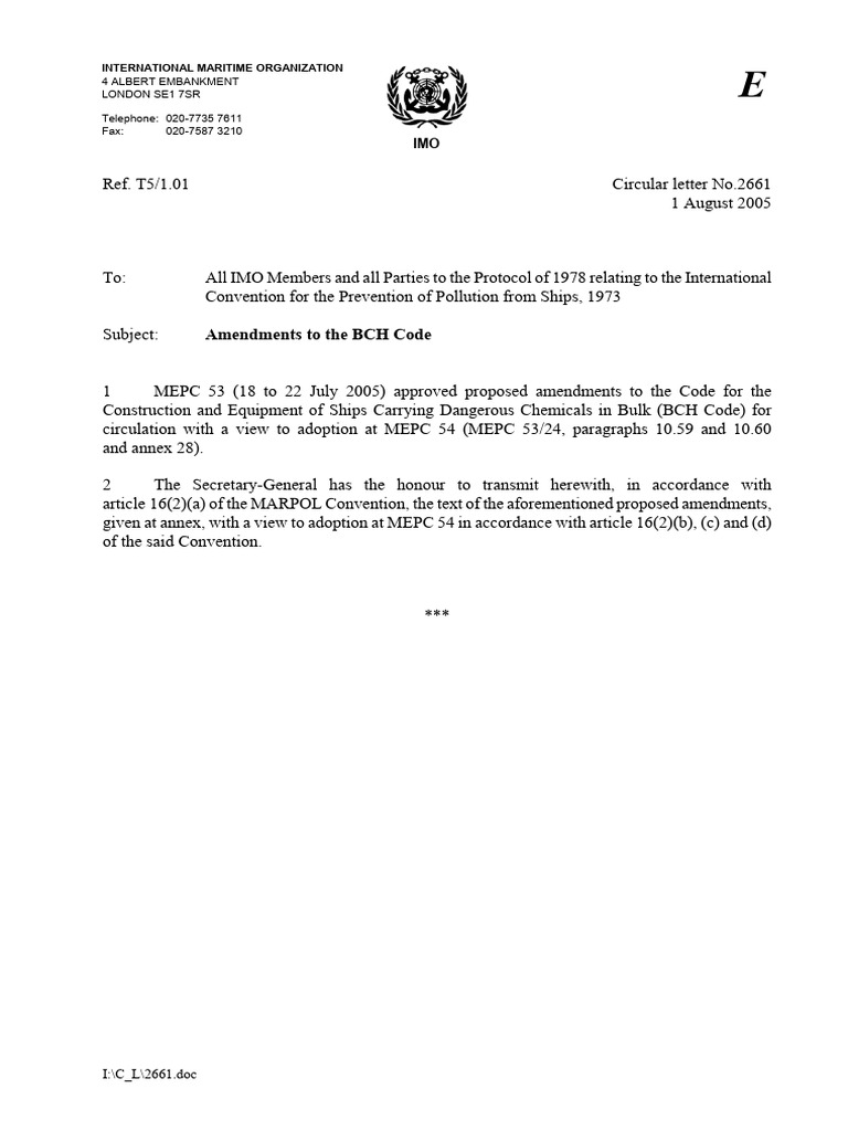 Circular Letter No.2661 - Amendments To The BCH Code (Secretary-General ...
