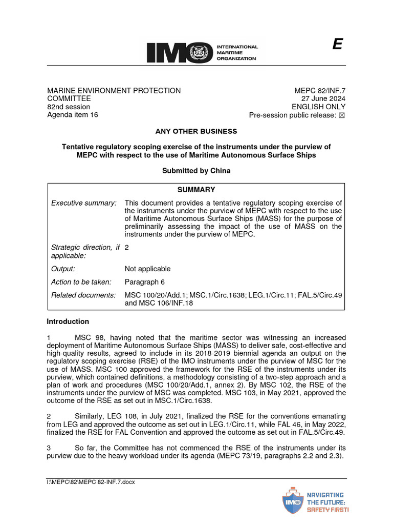 MEPC 82-INF.7 - Tentative Regulatory Scoping Exercise of The ...