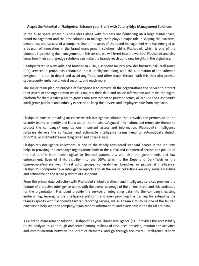 Acquit The Potential of Flashpoint | PDF | Brand | Threat (Computer)