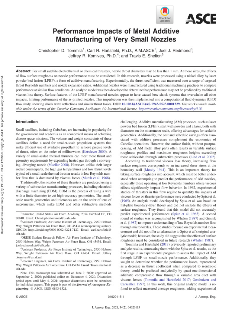 Performance Impacts of Metal Additive Manufacturing of Small Nozzle ...
