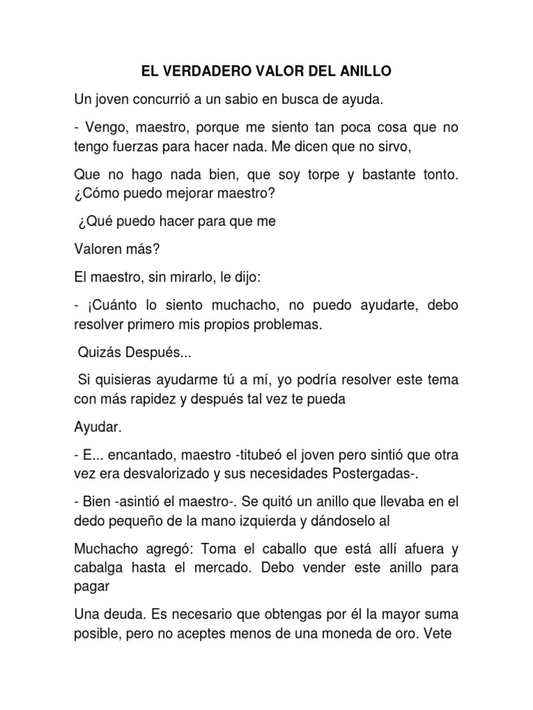 El Verdadero Valor Del Anillo Cuento | PDF | Joyería
