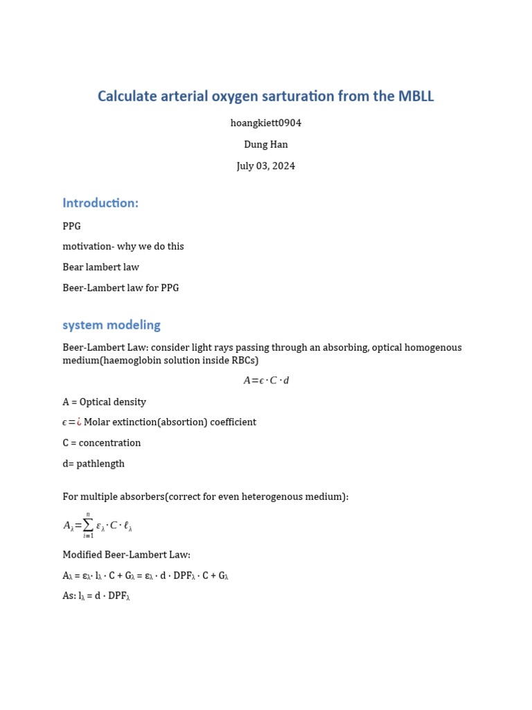 Arterial Oxygen Saturation Calculation | PDF | Applied And ...