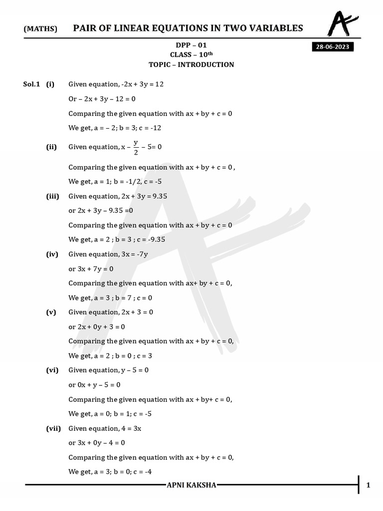 1687961041-DPP-01 CLASS-10th (MATHS) CH - PAIR OF LINEAR EQUATIONS IN TWO VARIABLES (SOL ...