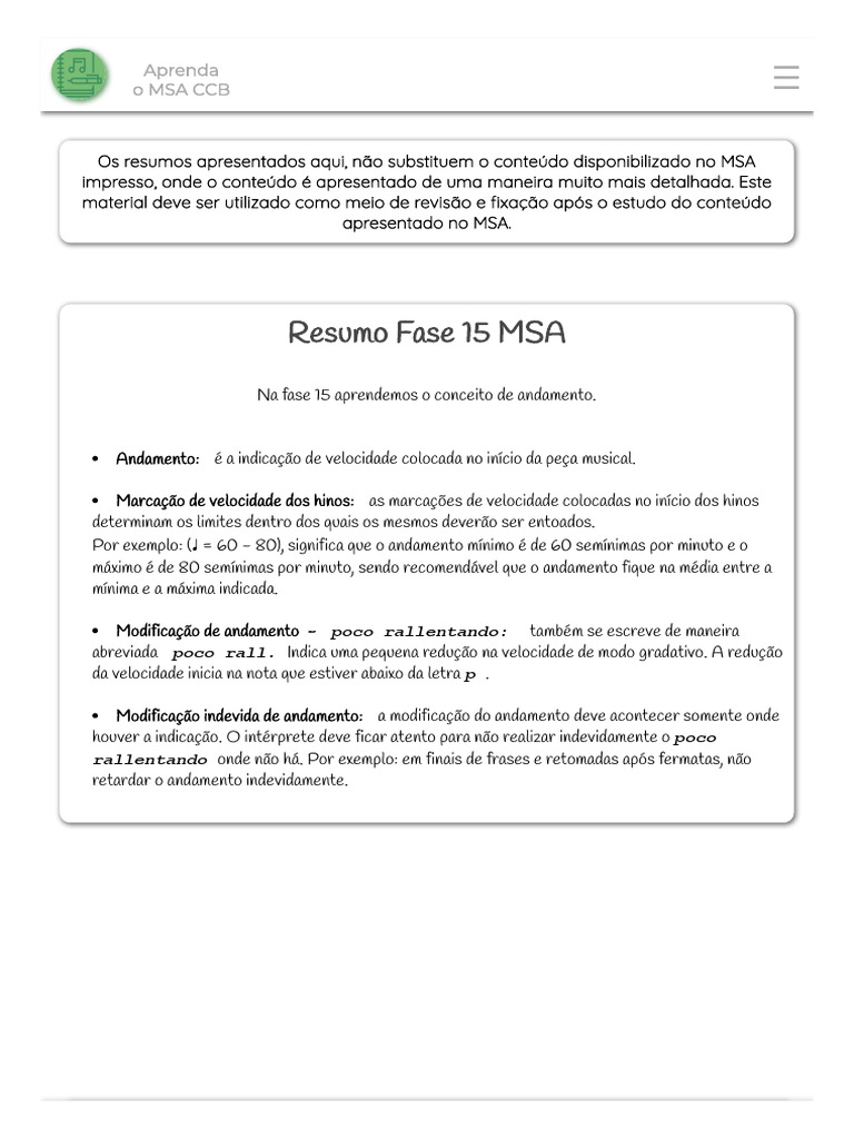 Aprenda o MSA CCB - Resumo Fase 15 | PDF