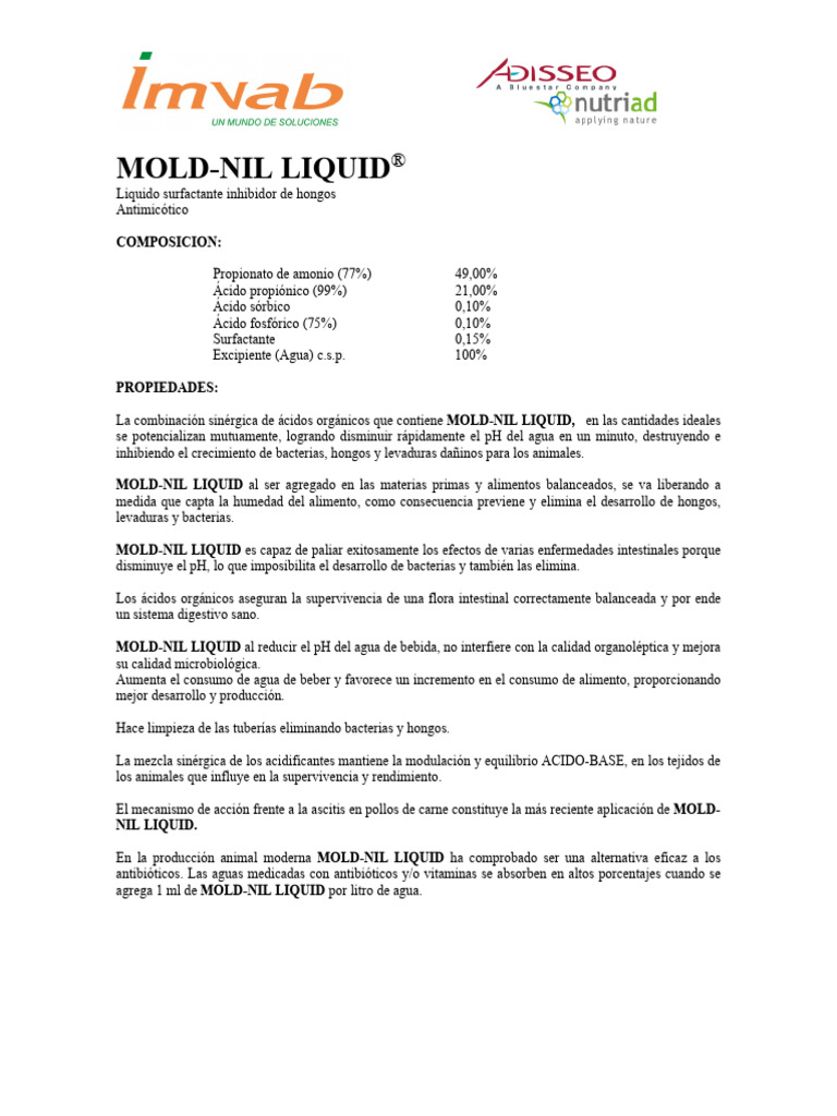 Mold Nil Liquid | PDF | Agua | Alimentos