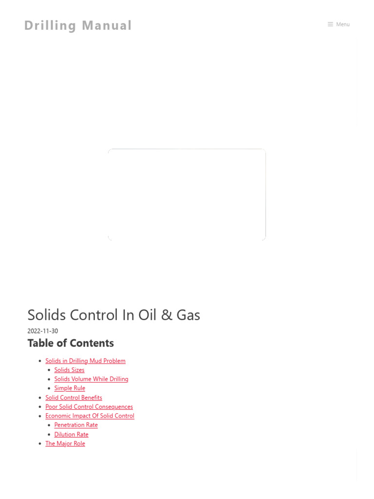 Solids Control in Oil & Gas - Drilling Manual | PDF | Oil Well | Viscosity