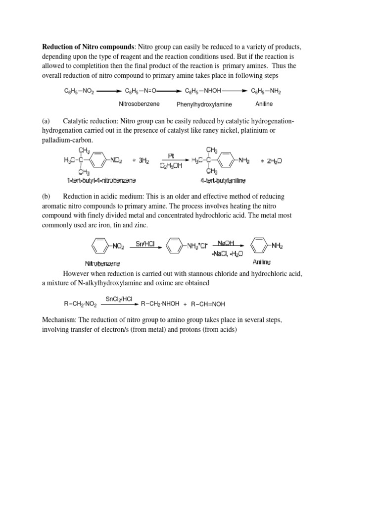 Reduction of Nitro Compound | PDF | Amine | Redox