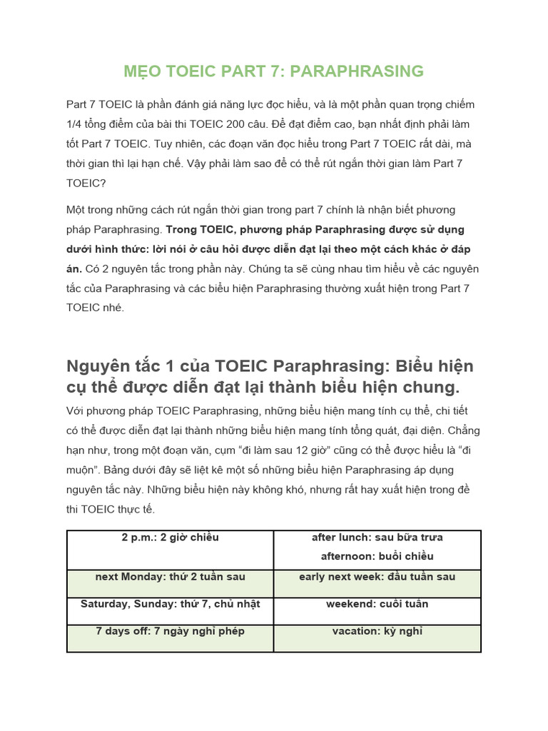 Các C M T Paraphrasing Trong TOEIC Part 7 | PDF
