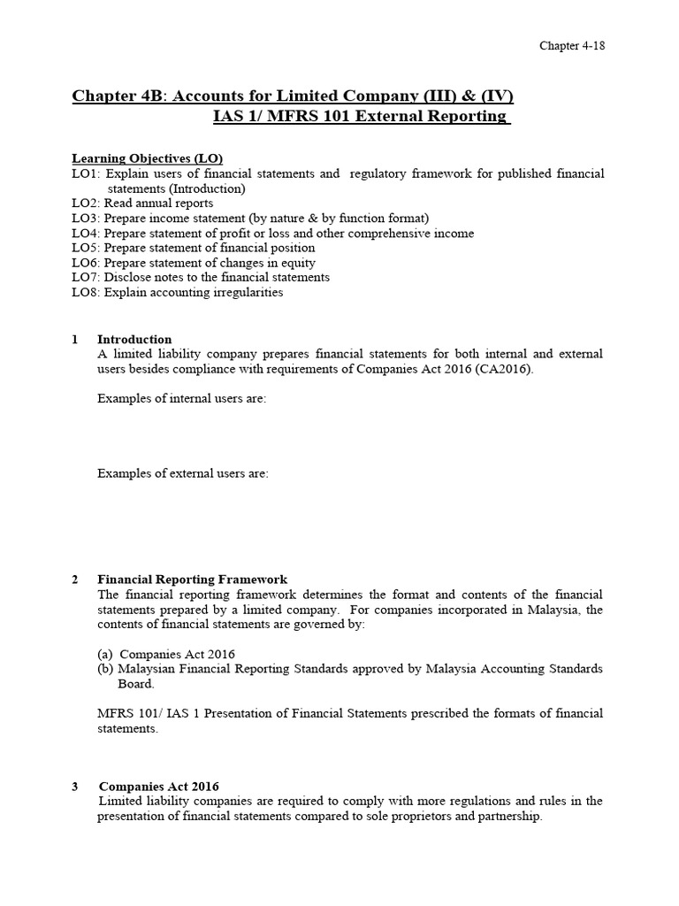 Chapter 4B Accounts For Limited Company - IAS 1 External Reporting ...